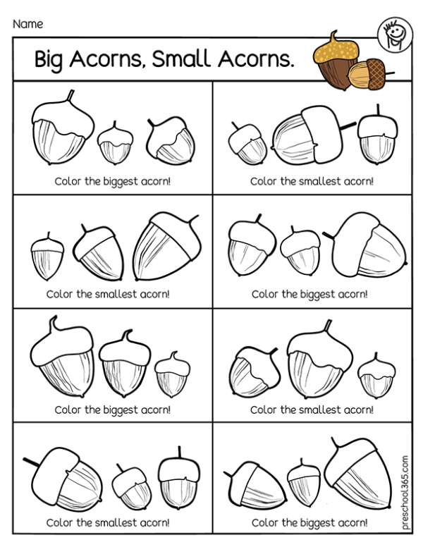 Free Acorn Theme activity worksheets for kids in PreK