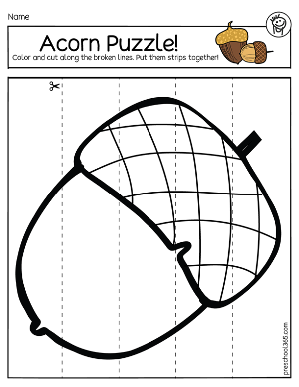 Free Acorn Theme activity worksheets for kids in PreK