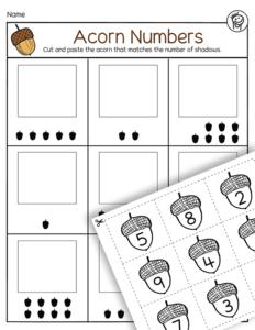 Free Acorn Theme activity worksheets for kids in PreK
