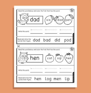 CVC Read, Write, And Rhyme Activity Packet for 4-6yr-old