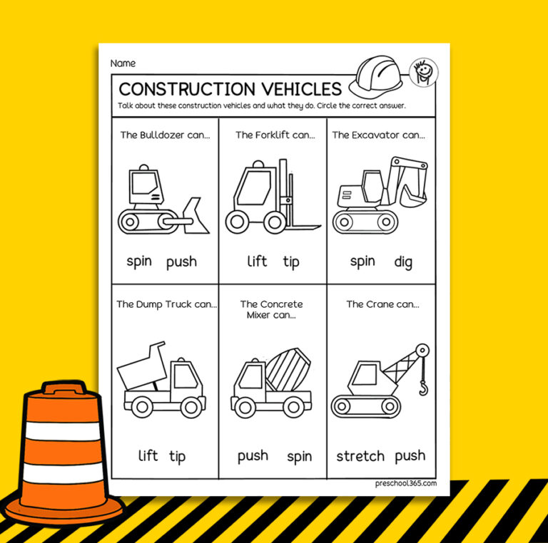 Construction Theme Activity Packet for 4-7yr-old