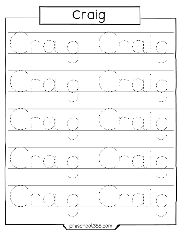 Jaxon Rian Craig Preschool Name Tracing Sheets