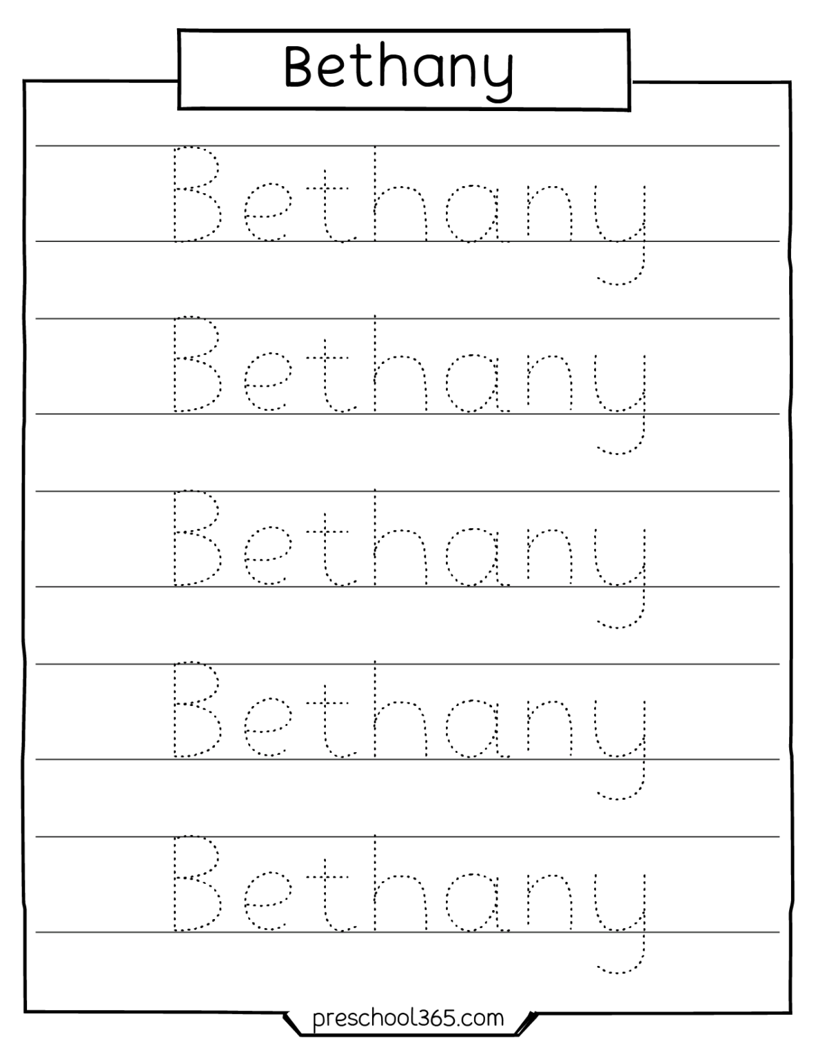 Yariah Gabriella Mila Genevieve Bethany Valeria Preschool name tracing ...