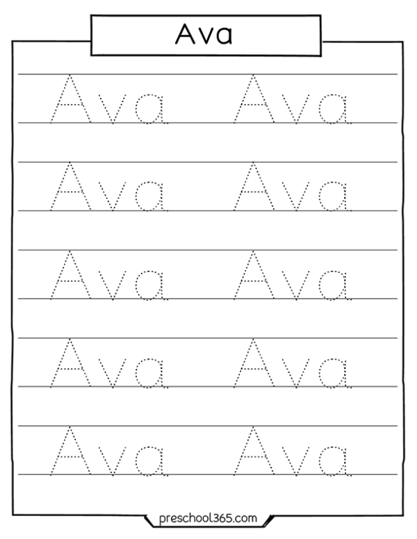 Free-name-practice-sheets-for-early-learners-Ava-u | Preschool365