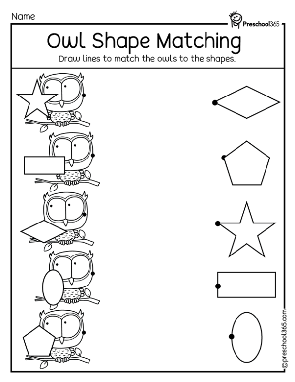 Preschool-Owl-Theme-Shape-Matching-Activity-Worksheets | Preschool365
