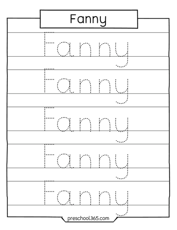 JAMESON DEAN HARLYNN SYLVIANA LIAM FANNY PRESCHOOL NAME TRACING SHEETS