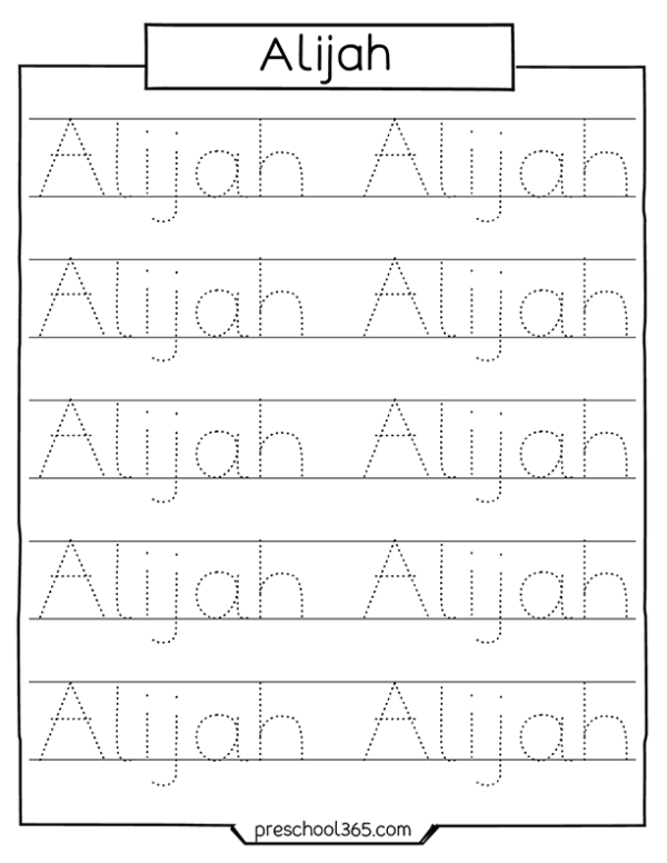 quality-kids-name-practice-sheets-alijah-ec | Preschool365