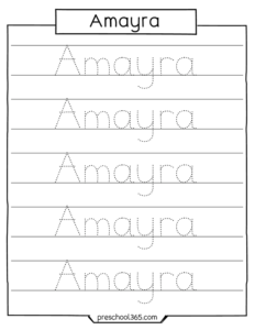quality-kids-name-practice-sheets-amayra-gt | Preschool365