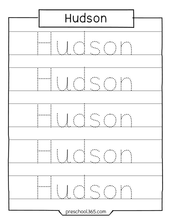preschool-name-tracing-practice-sheet-Hudson-3s | Preschool365
