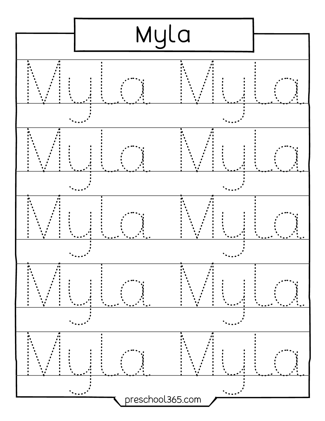 MYLA MIKAYLA HUDSON PRESCHOOL NAME TRACING SHEETS | Preschool365