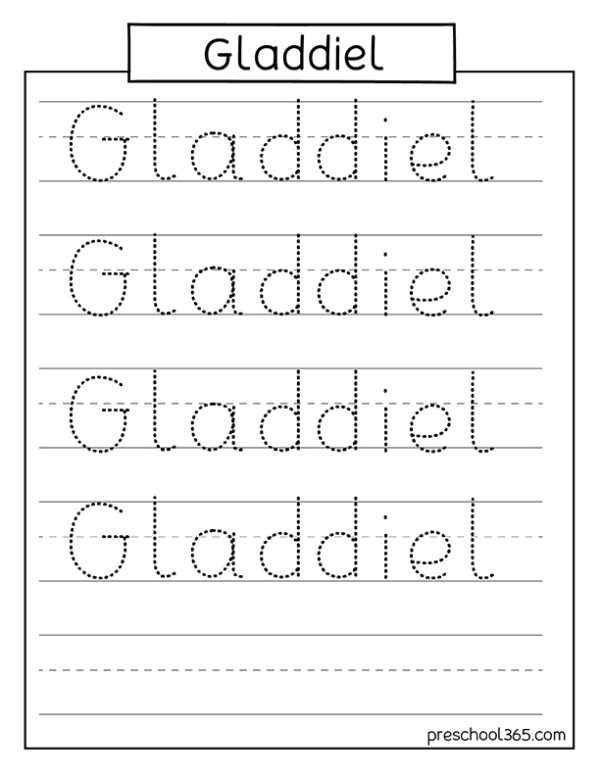 Lili Danila Ezra Amado Gladdiel Jackson Olivia PRESCHOOL NAME TRACING ...