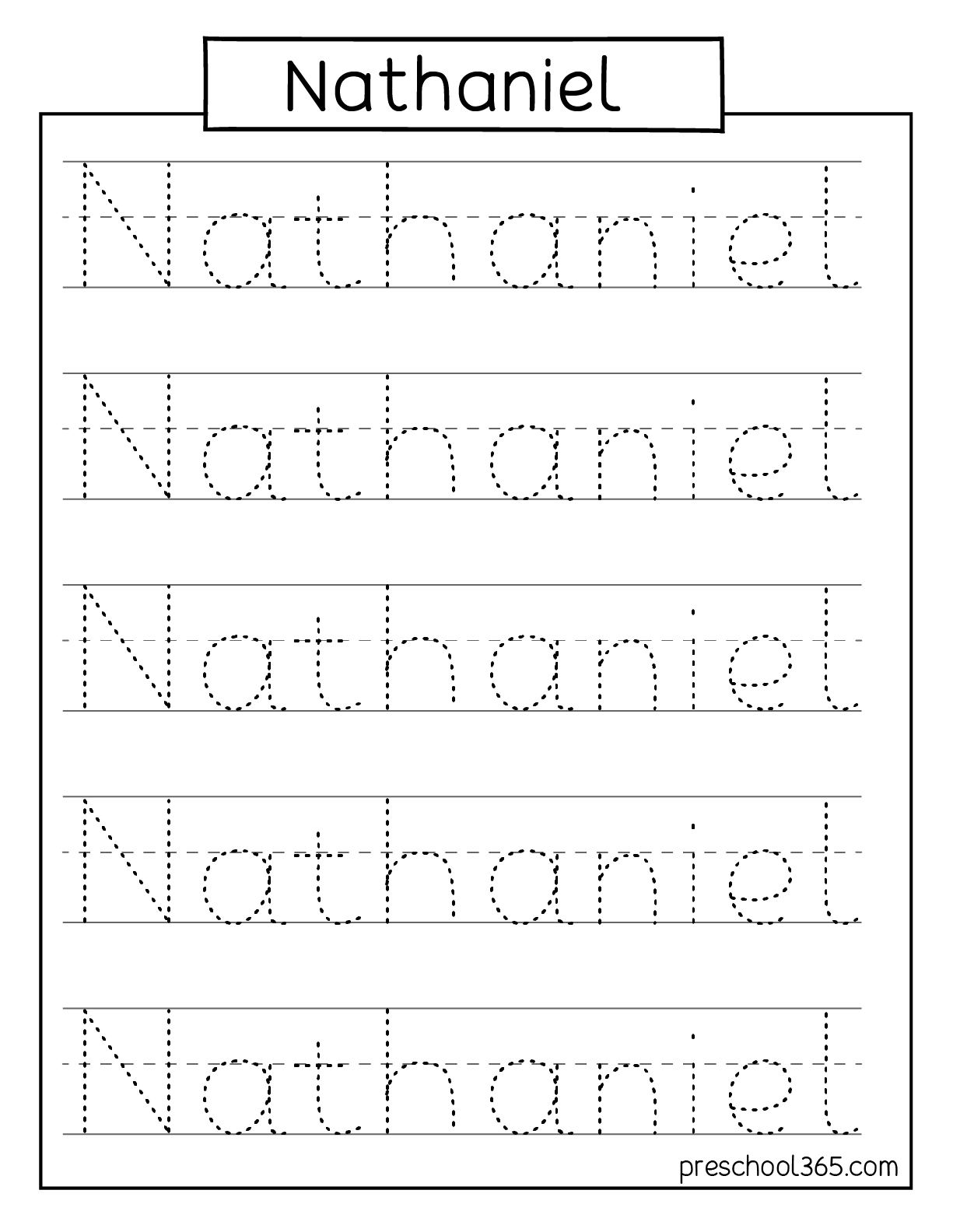 Calihan Cayman Nathaniel Noah Crue Raiden PRESCHOOL NAME TRACING SHEETS