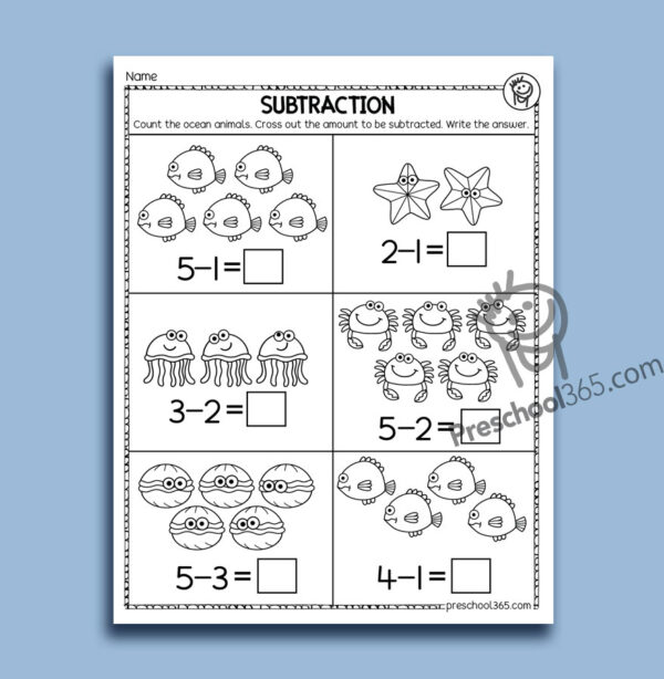 Kindergarten Subtraction Math Packet (5-7yr-olds)