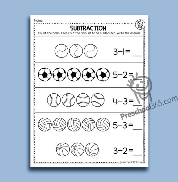 Kindergarten Subtraction Math Packet (5-7yr-olds)