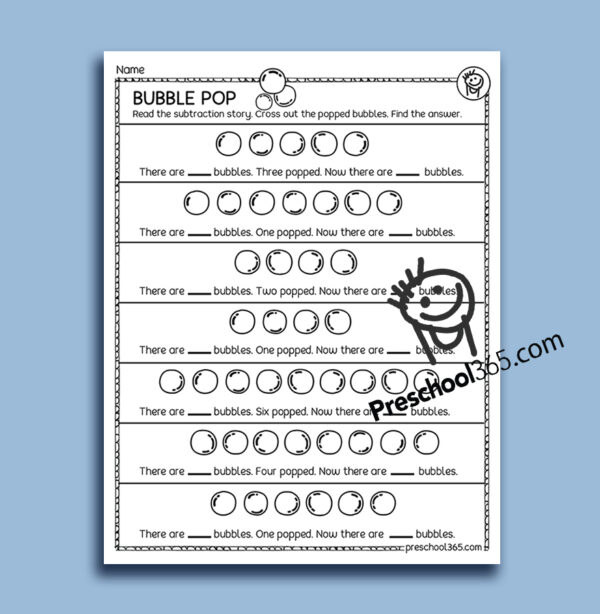 Kindergarten Subtraction Math Packet (5-7yr-olds)