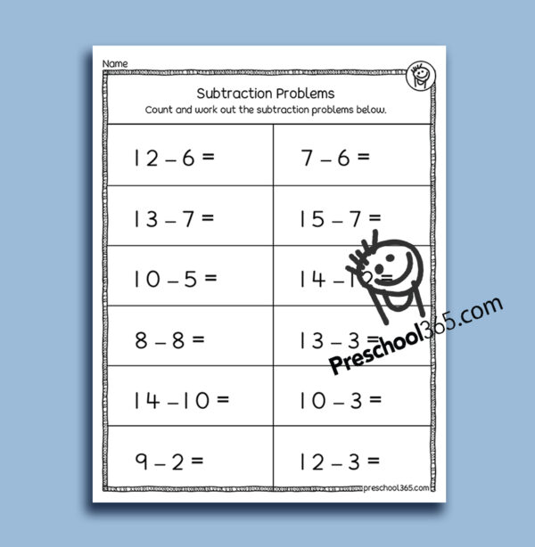 Kindergarten Subtraction Math Packet (5-7yr-olds)