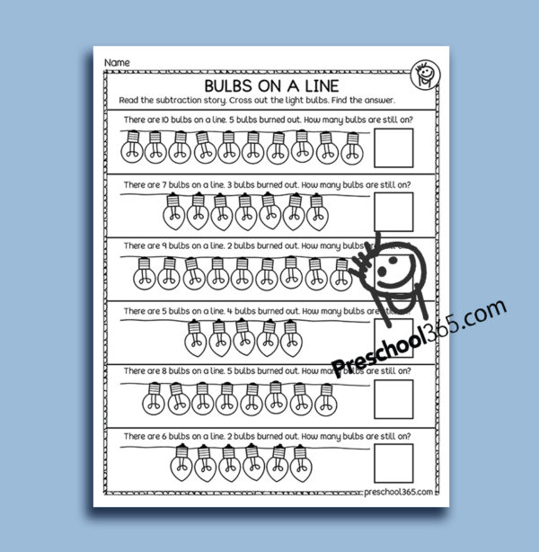 Kindergarten Subtraction Math Packet (5-7yr-olds)