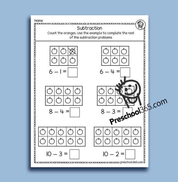 Kindergarten Subtraction Math Packet (5-7yr-olds)
