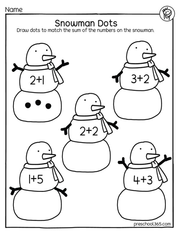 snowman-kindergarten-addition-activity-sheets | Preschool365